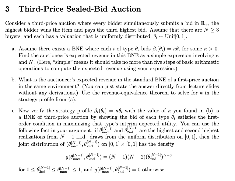 3 Third-Price Sealed-Bid Auction Consider a | Chegg.com