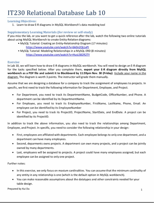 Solved IT230 Relational Database Lab 10 Learning Objectives: | Chegg.com