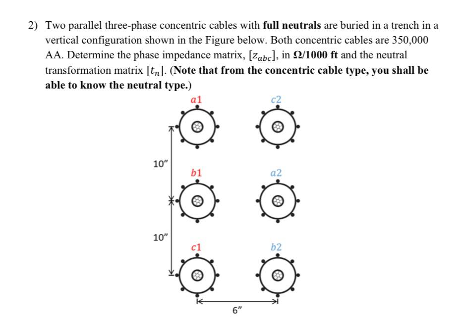 Solved 2) Two parallel three-phase concentric cables with | Chegg.com