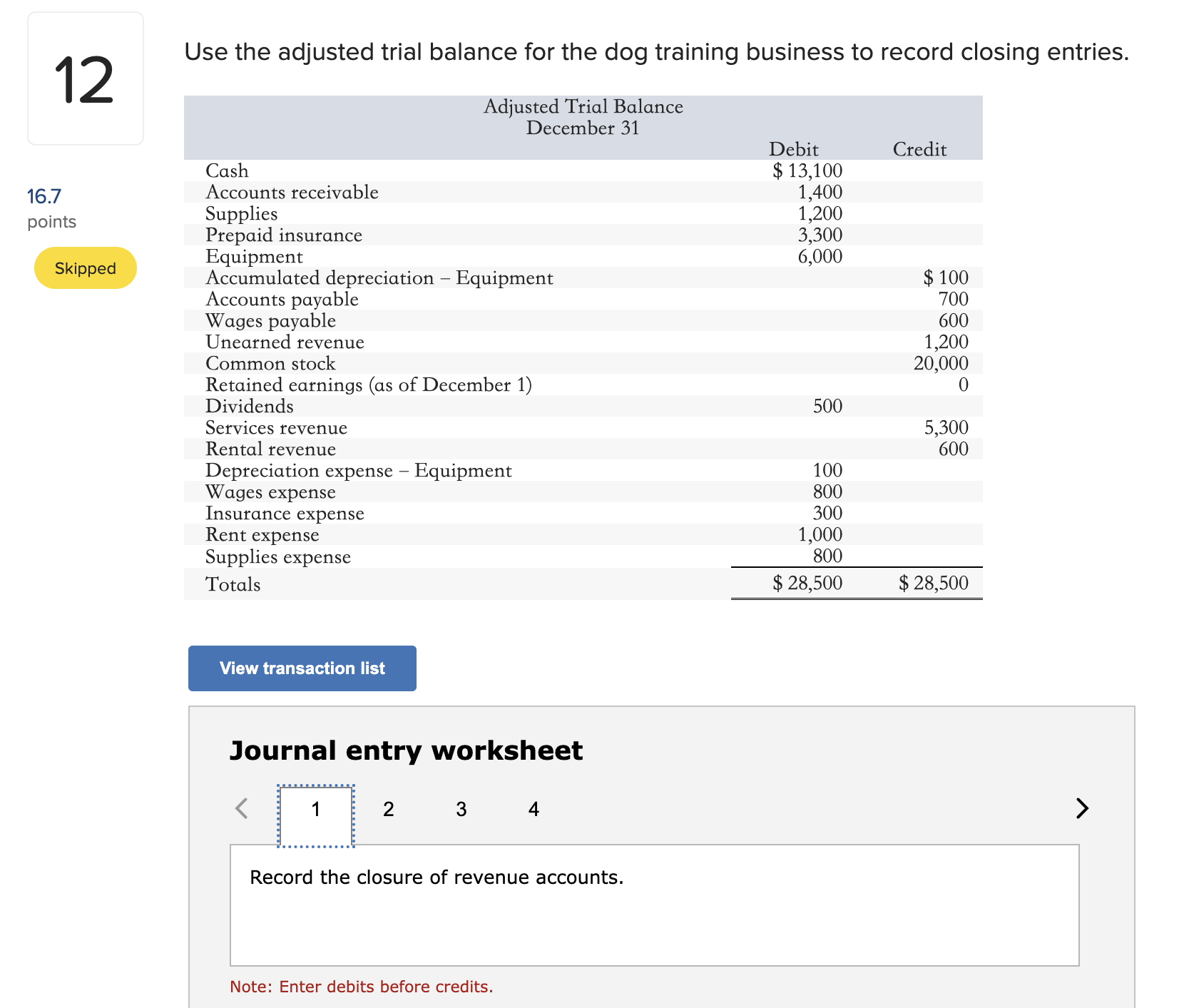 Solved Use the adjusted trial balance for the dog training | Chegg.com