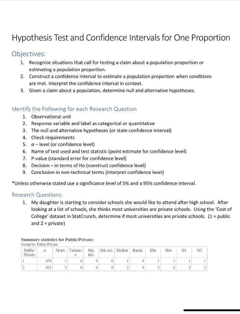 Solved Hypothesis Test and Confidence Intervals for One | Chegg.com