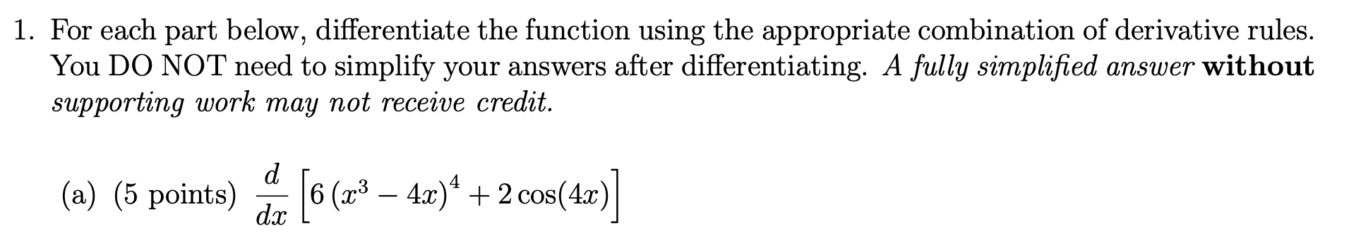 Solved 1. For each part below, differentiate the function | Chegg.com