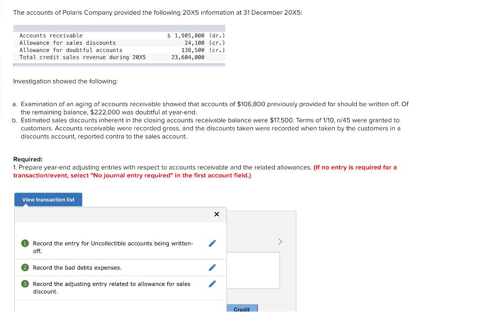 Solved The accounts of Polaris Company provided the | Chegg.com