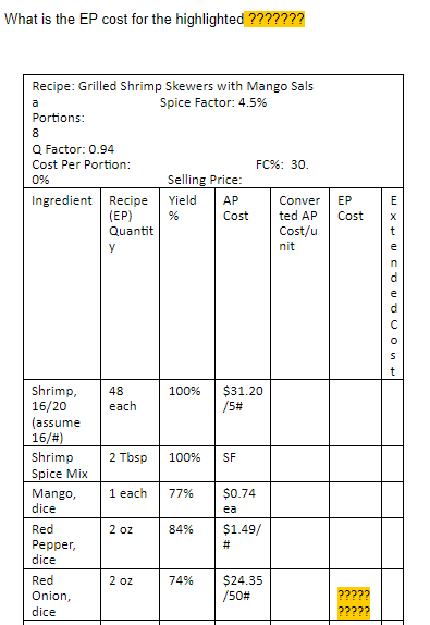 What is the EP cost for the highlighted ???????What | Chegg.com