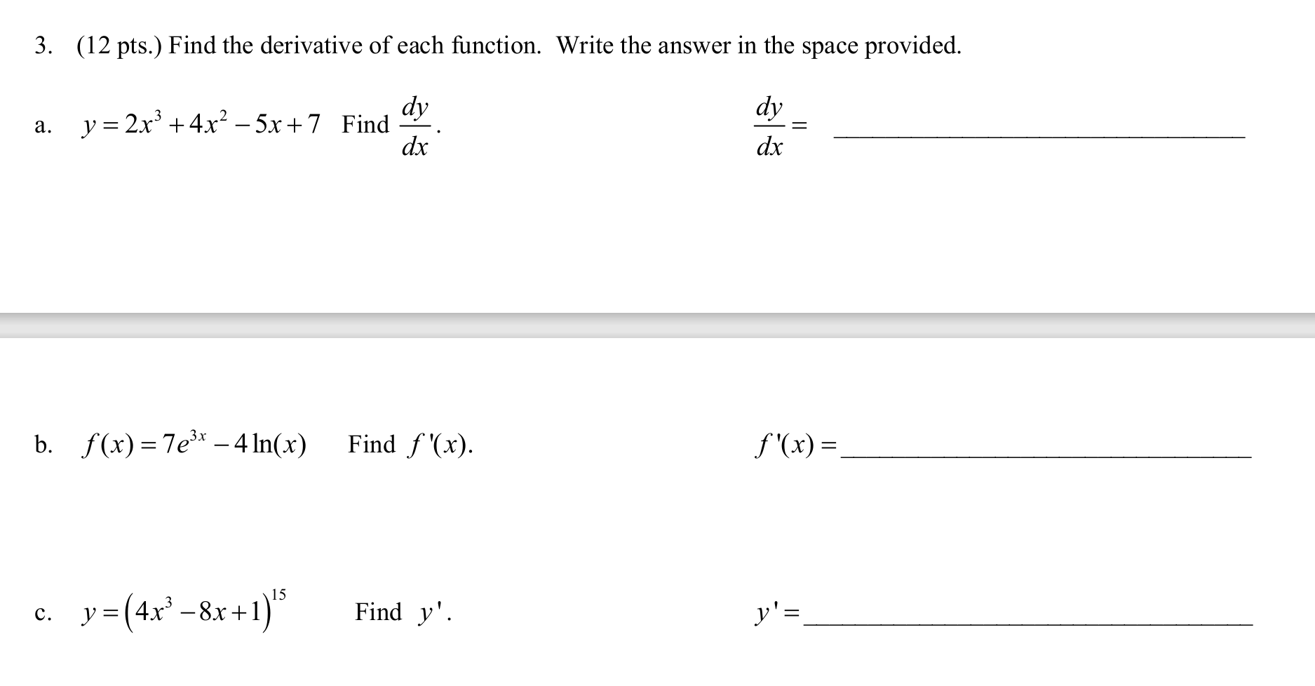 Solved (12 ﻿pts.) ﻿Find the derivative of each function. | Chegg.com