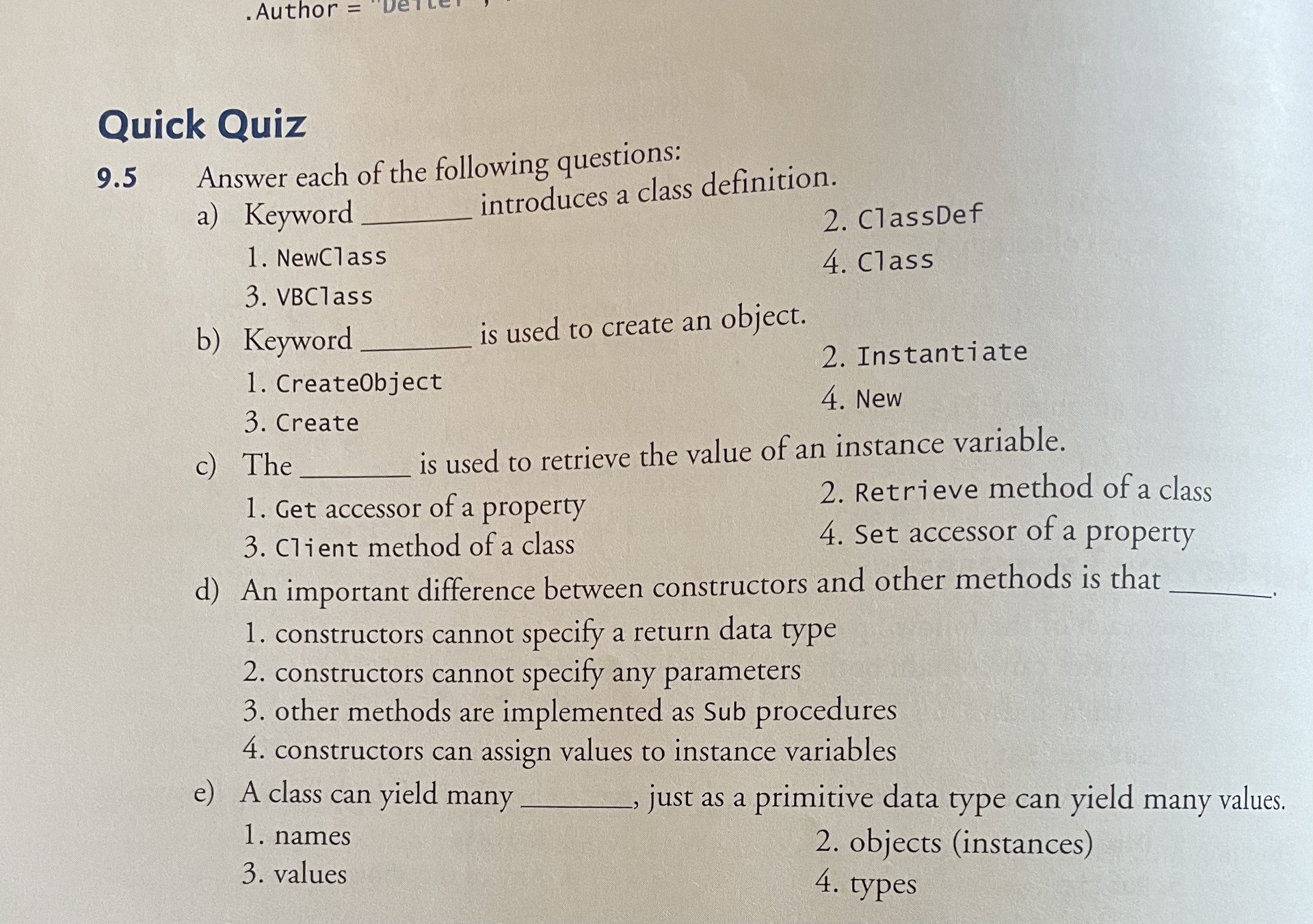 Solved Quick Quiz 9.5 Answer each of the following | Chegg.com