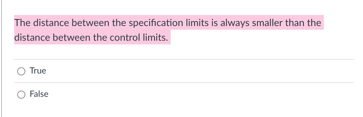 Solved The distance between the specification limits is | Chegg.com