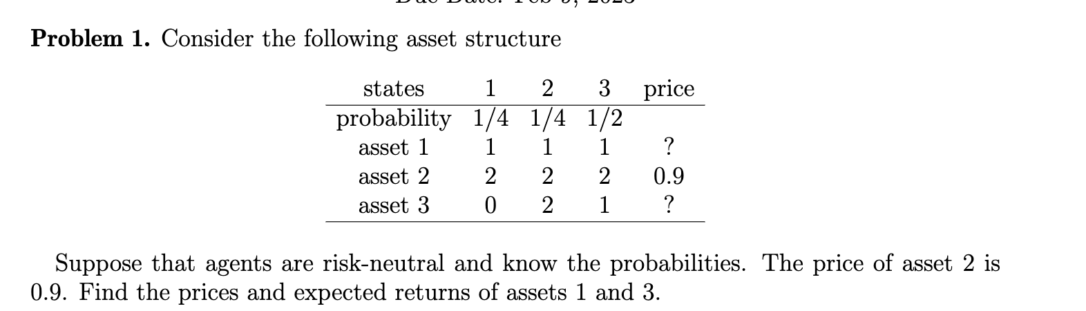 Solved Problem 1. Consider the following asset structure | Chegg.com