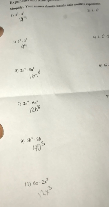 Solved Exponents Simplify. Your answer should contain only | Chegg.com