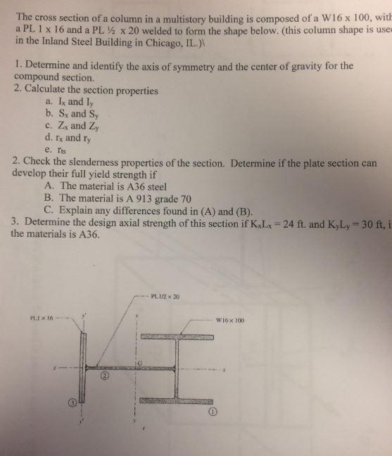 Solved The cross section of a column in a multistory | Chegg.com