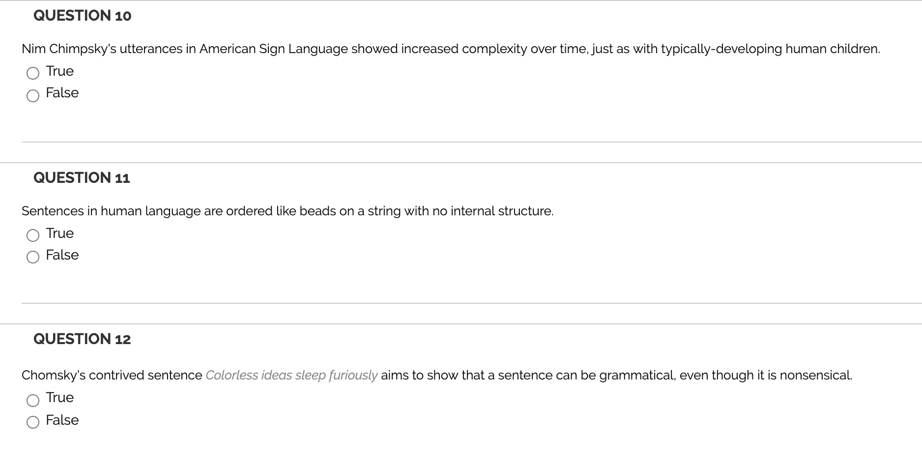 Solved QUESTION 10 Nim Chimpsky's utterances in American | Chegg.com