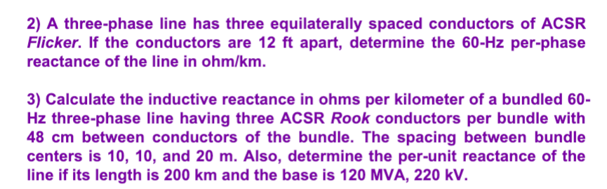 Solved 2) A three-phase line has three equilaterally spaced | Chegg.com