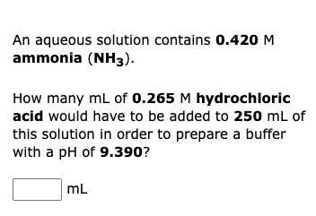 Solved An aqueous solution contains 0.420 M ammonia (NH3). | Chegg.com