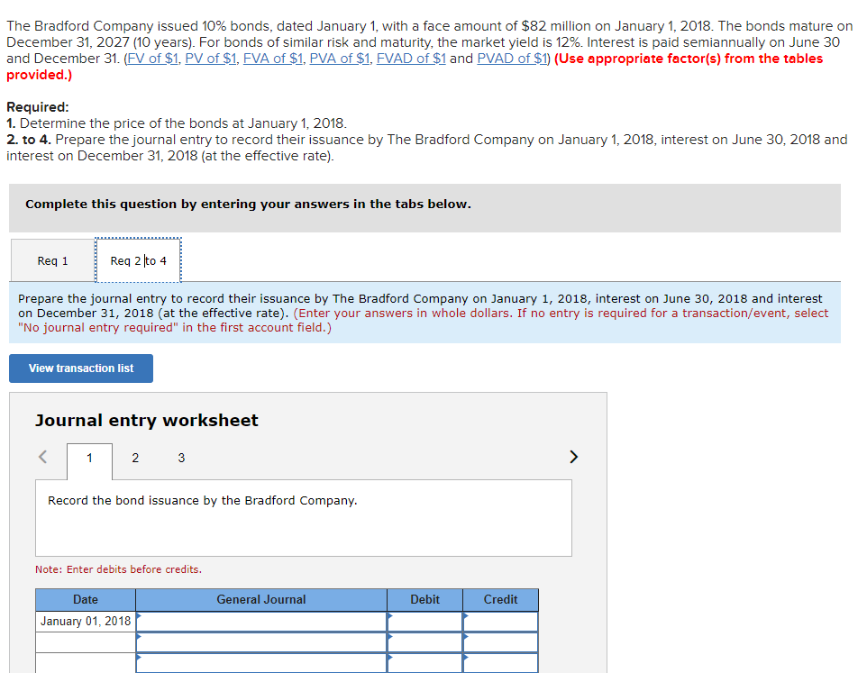 Solved The Bradford Company issued 10% bonds, dated January | Chegg.com