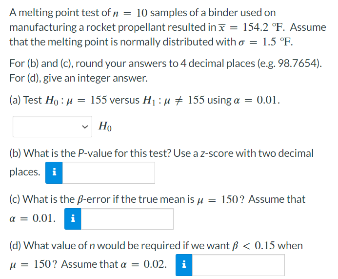 Solved A melting point test of n=10 samples of a binder used | Chegg.com