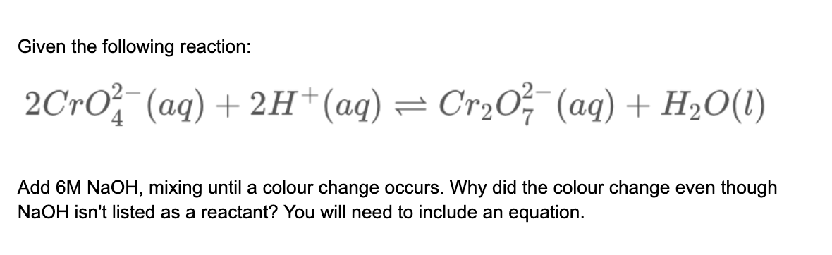 Solved Given The Following Reaction