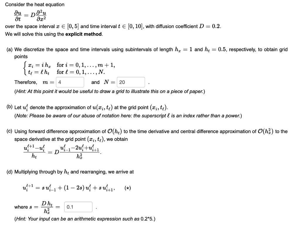 Solved Consider the heat equation ∂t∂u=D∂x2∂2u over the | Chegg.com