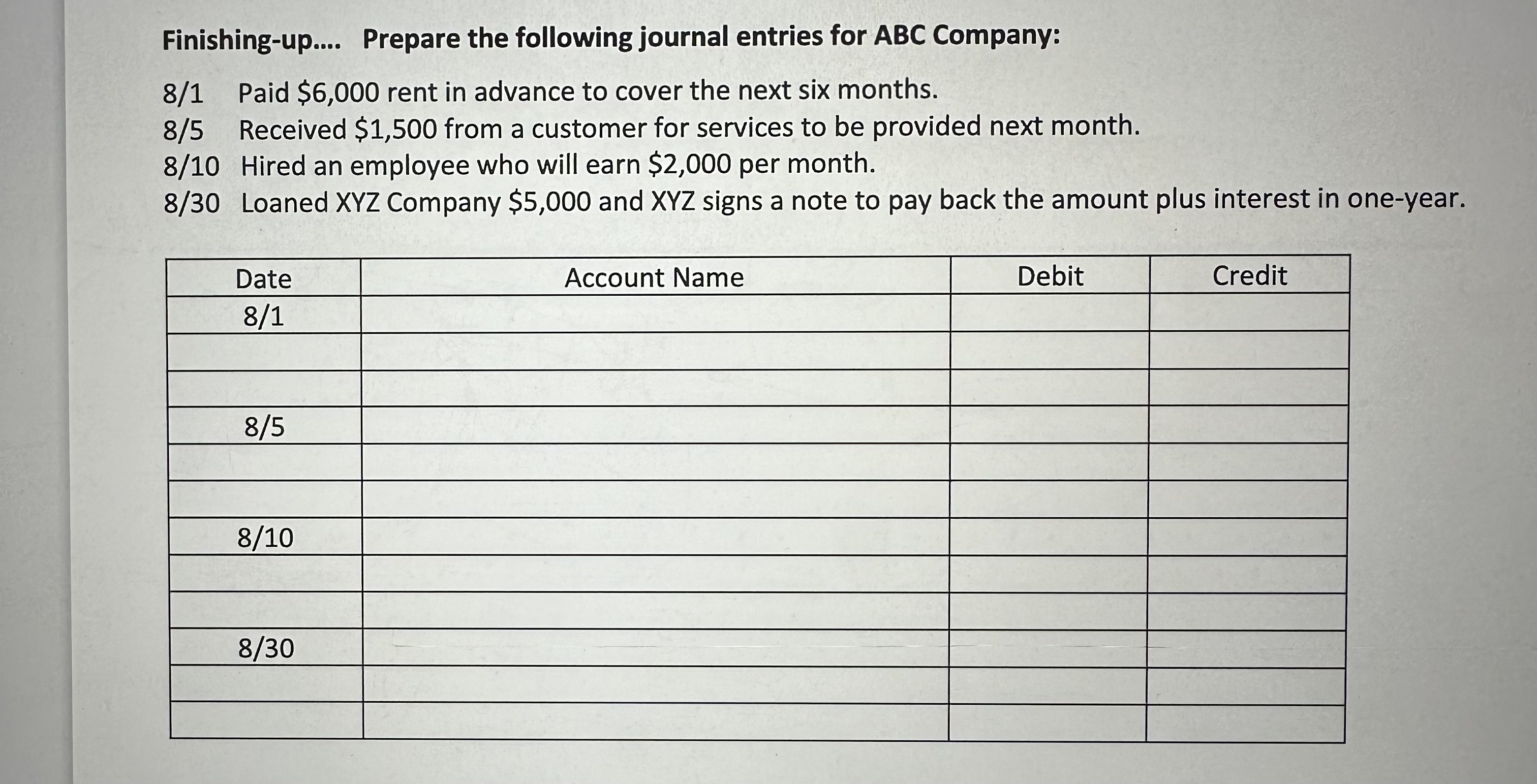Solved Finishing-up.... ﻿Prepare the following journal | Chegg.com