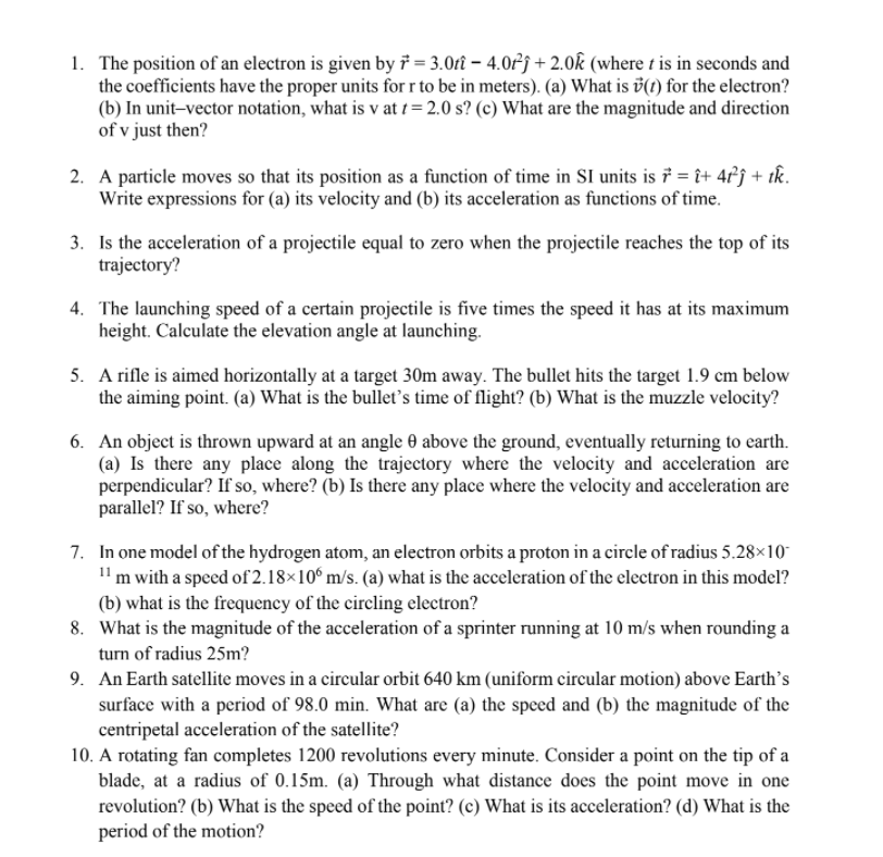 Solved 1. The position of an electron is given by r = 3.0tî | Chegg.com
