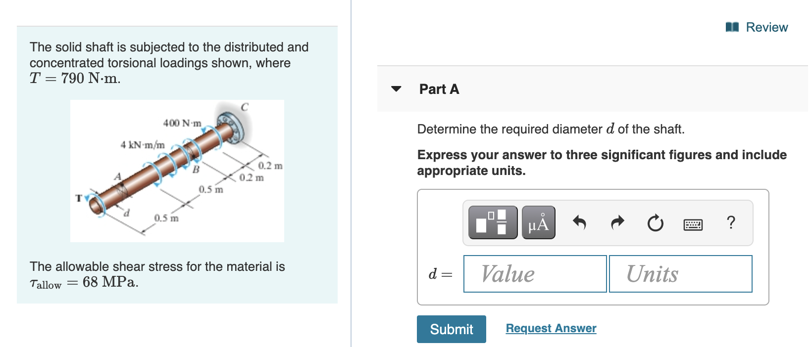 Solved 1 Review The solid shaft is subjected to the | Chegg.com
