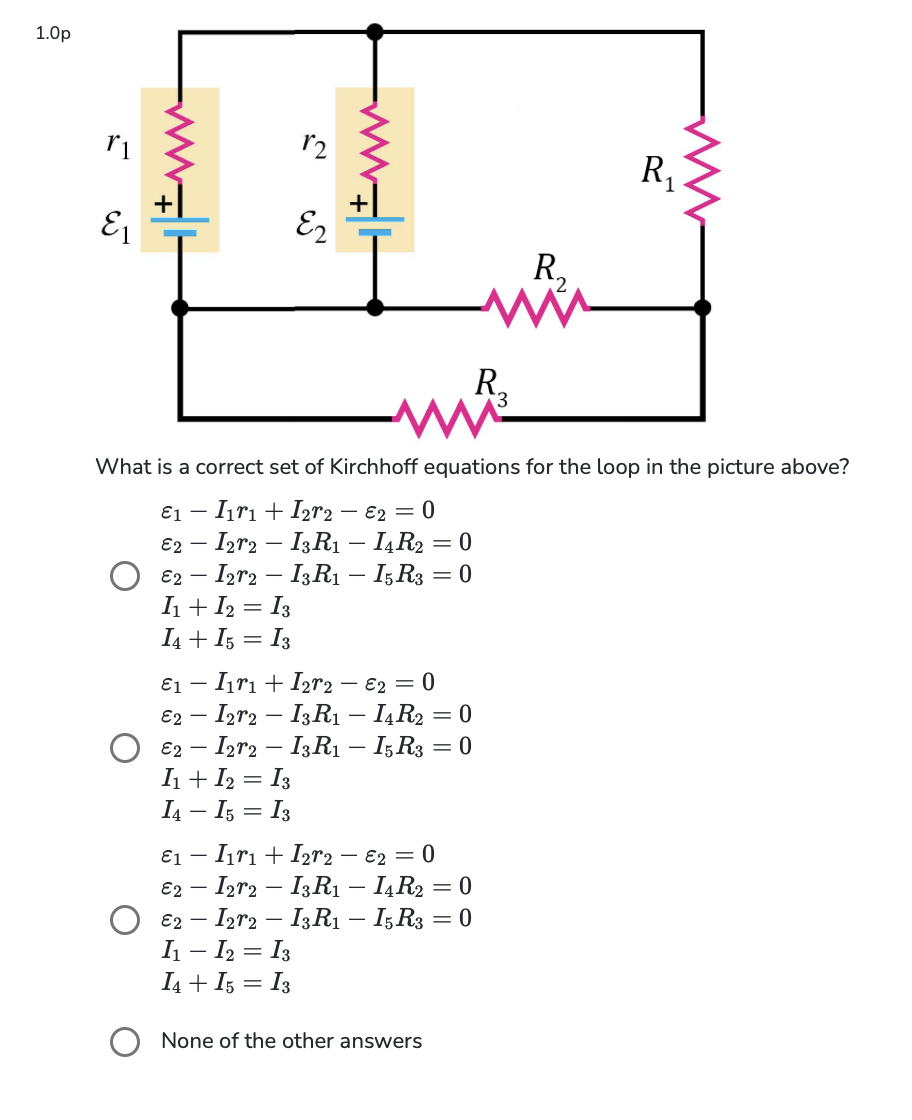 Solved What is a correct set of Kirchhoff equations for the | Chegg.com