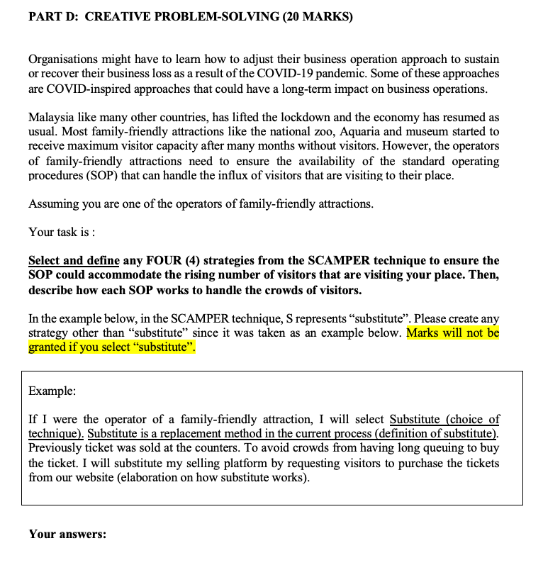 Solved PART D: CREATIVE PROBLEM-SOLVING (20 MARKS) | Chegg.com