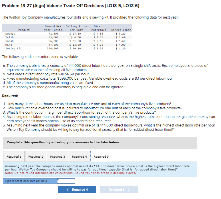 Solved Problem 13-27 (Algo) Volume Trade-Off Decisions | Chegg.com