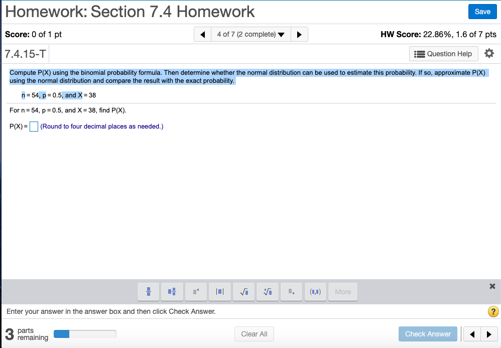 Solved Homework Section 7 4 Homework Save Score 0 Of 1 Pt