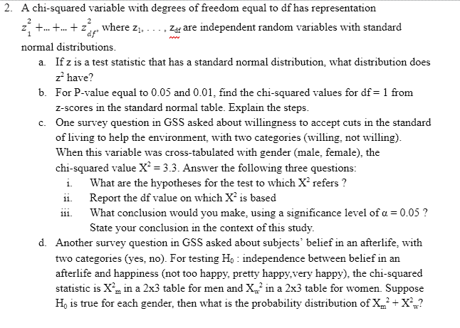 A chi-squared variable with degrees of freedom equal | Chegg.com
