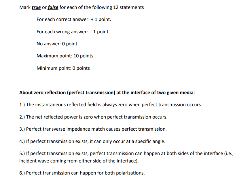 Solved Mark true or false for each of the following 12 | Chegg.com