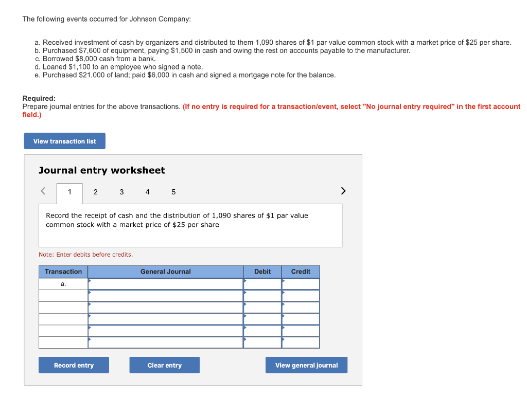 Solved The following events occurred for Johnson Company: a. | Chegg.com