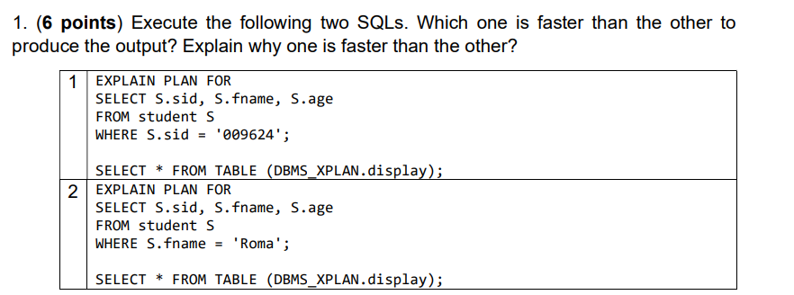 Solved 1. (6 points) Execute the following two SQLs. Which | Chegg.com