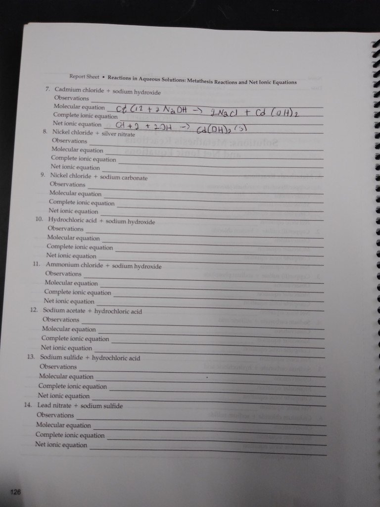 Solved Report Sheet Reactions in Aqueous Solutions: | Chegg.com