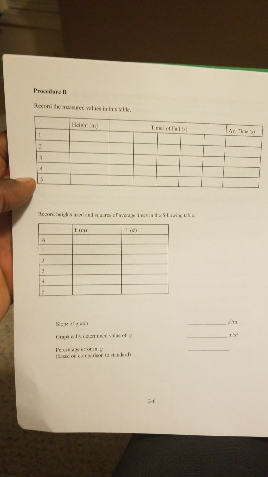 Experiment 2. Local Free-Fall Acceleration Purpose To | Chegg.com