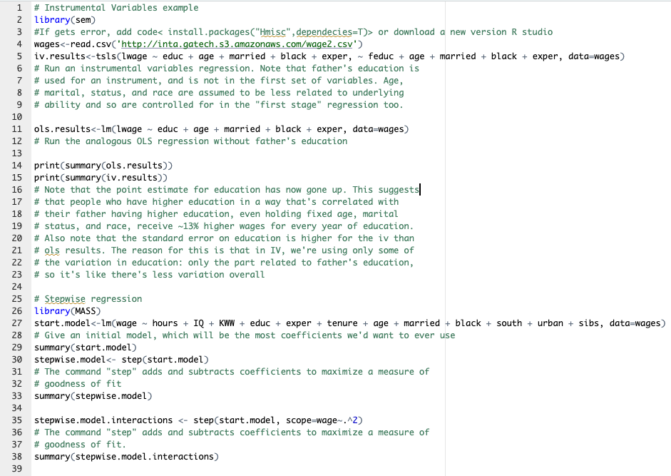 Solved # Instrumental Variables example library(sem) #If | Chegg.com