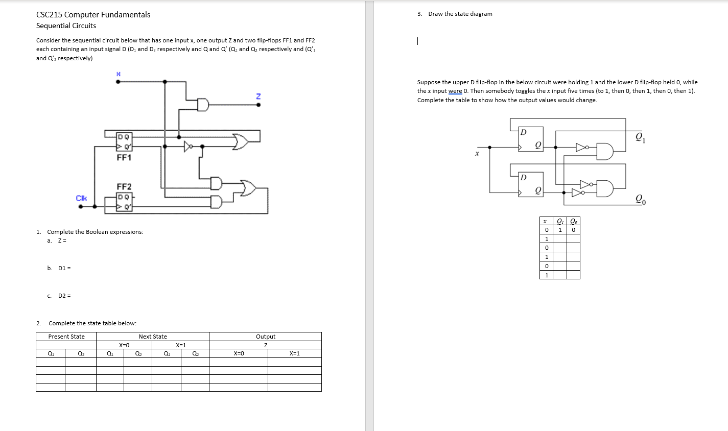 Solved 3. Draw the state diagram CSC215 Computer | Chegg.com