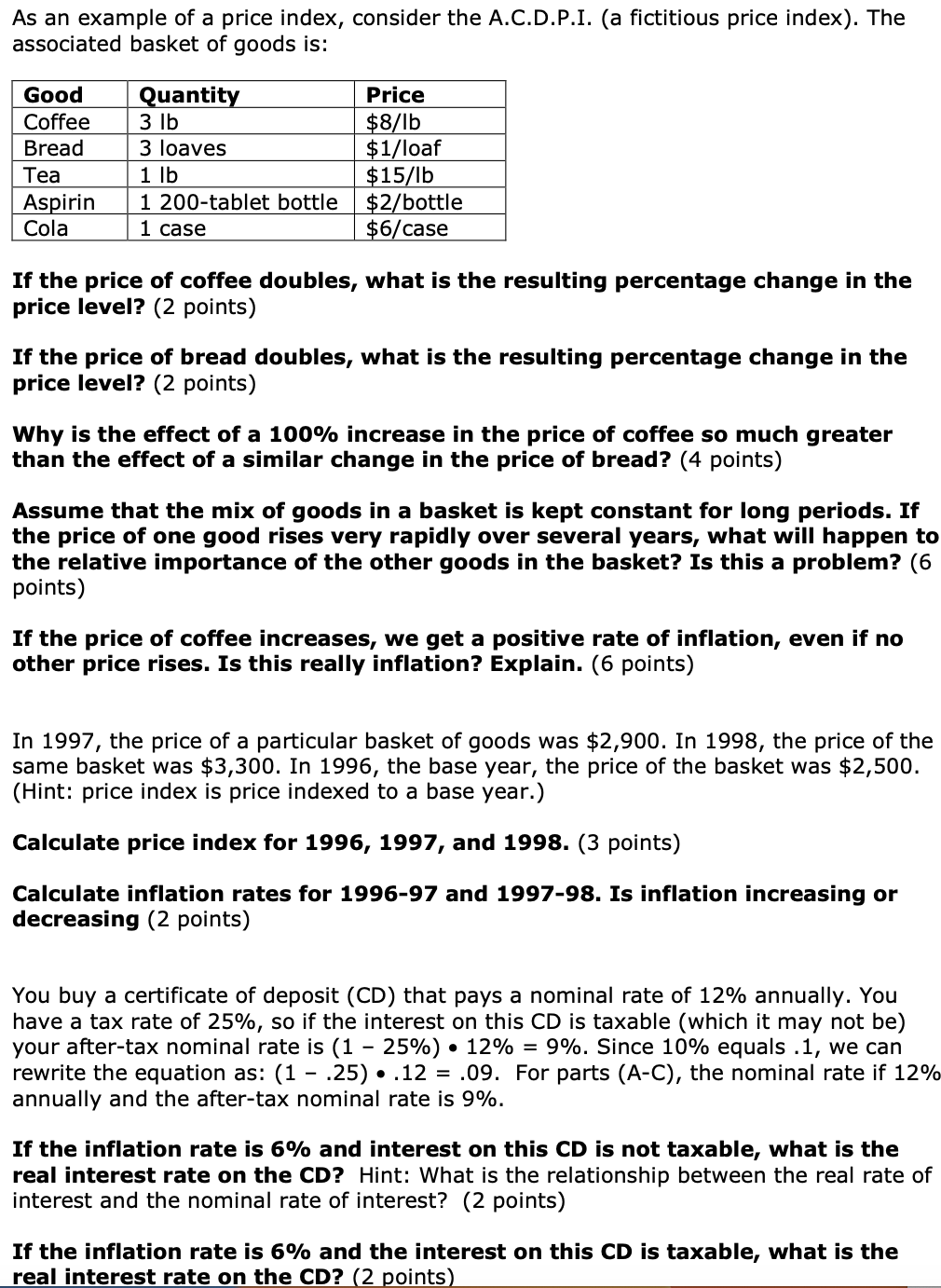 Solved As an example of a price index, consider the | Chegg.com