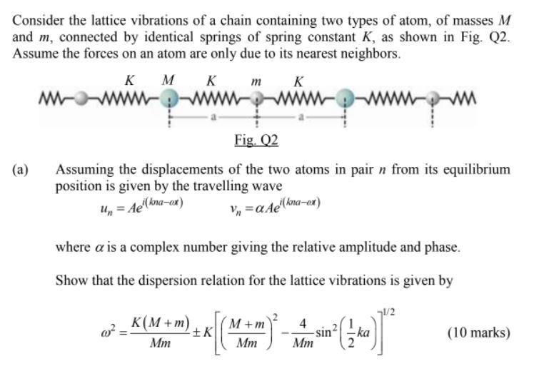 Solved Consider the lattice vibrations of a chain containing | Chegg.com
