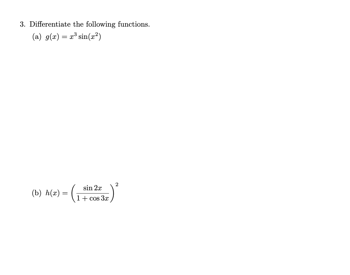 Solved 3. Differentiate the following functions. (a) | Chegg.com