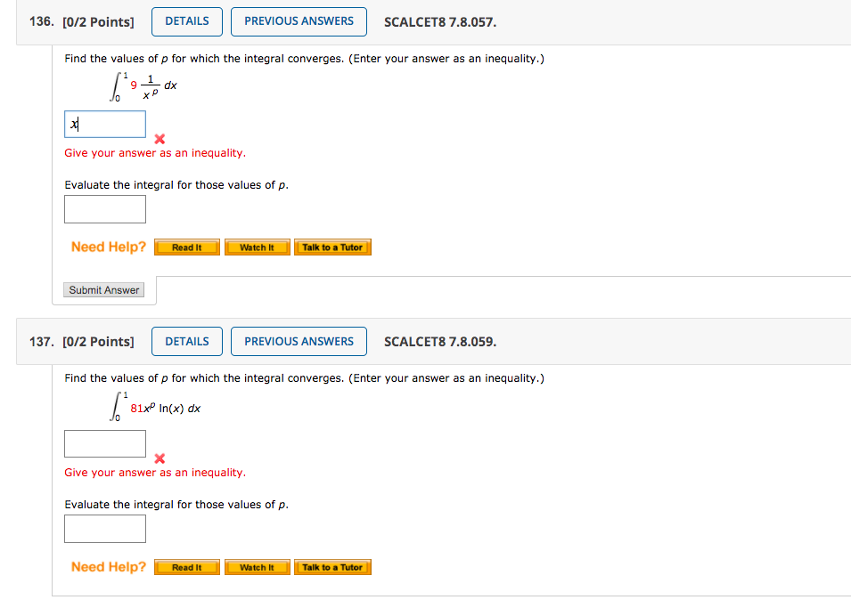 Solved 136. [0/2 Points] DETAILS PREVIOUS ANSWERS SCALCET8 | Chegg.com