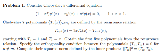 Solved Problem 1: Consider Chebyshev's differential equation | Chegg.com