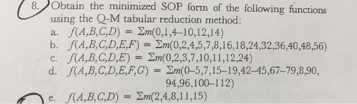 Solved 8 Obtain The Minimized Sop Form Of The Following