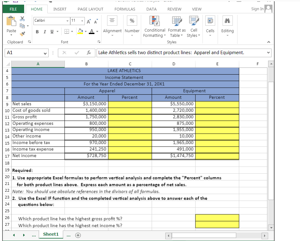 Solved FILE HOME INSERT PAGE LAYOUT FORMULAS DATA REVIEW | Chegg.com