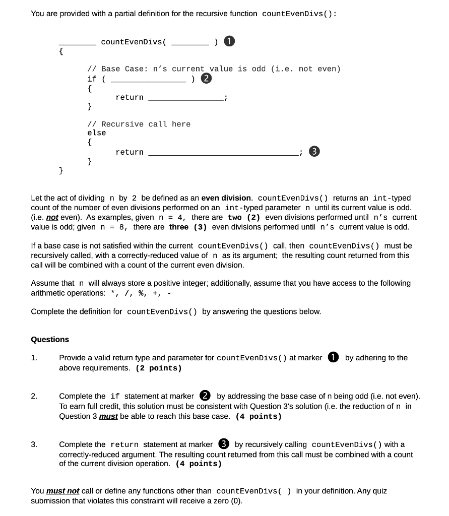 Solved You are provided with a partial definition for the | Chegg.com