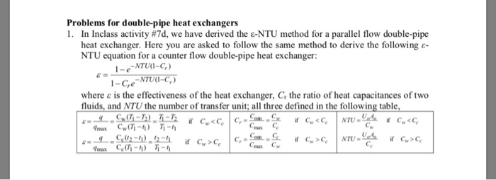 Solved Problems for double-pipe heat exchangers I. In | Chegg.com