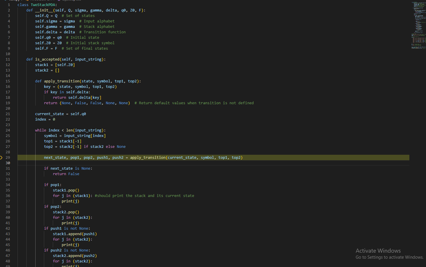 Solved class TwoStackPDA: def _init_(self, Q, sigma, gamma, | Chegg.com