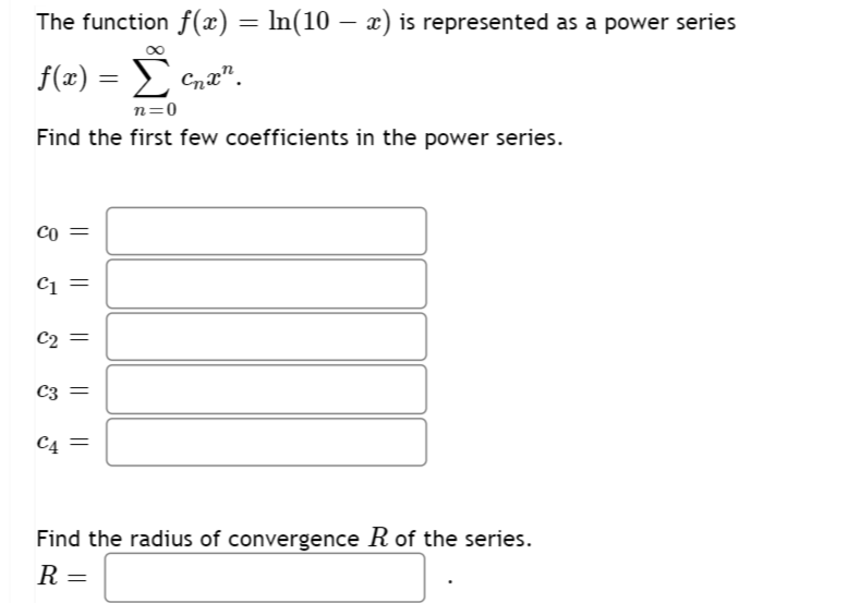 Solved The function f(x) = ln(10 − x) is represented as a | Chegg.com
