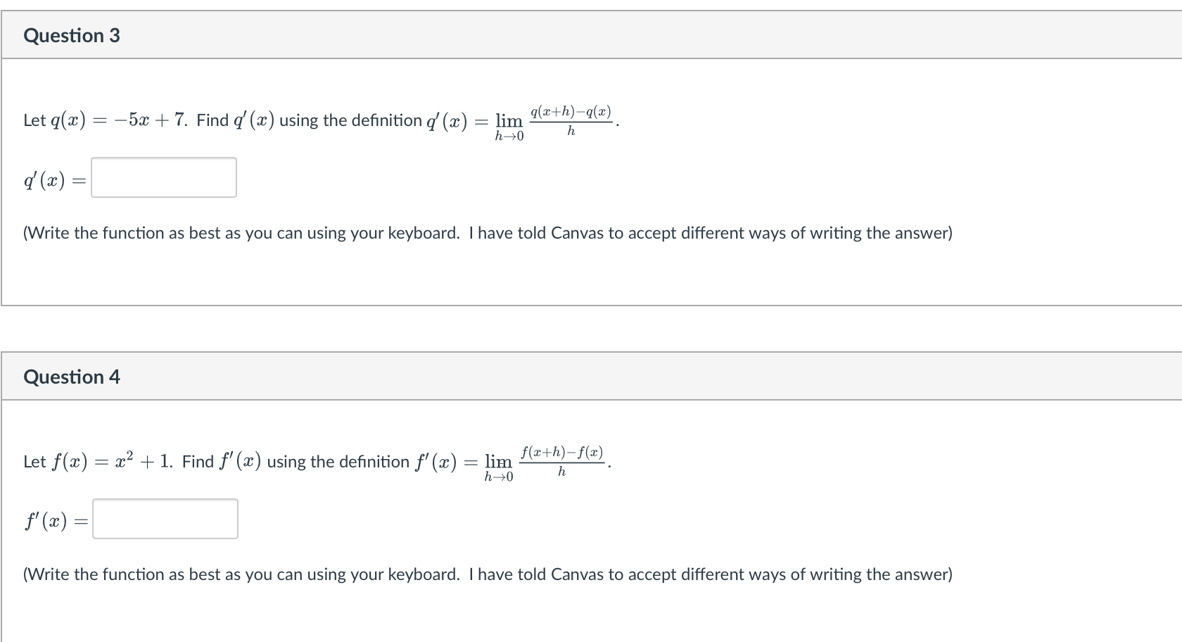 Solved Let q(x)=−5x+7. Find q′(x) using the definition | Chegg.com