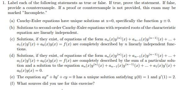 Solved 1. Label each of the following statements as true or | Chegg.com