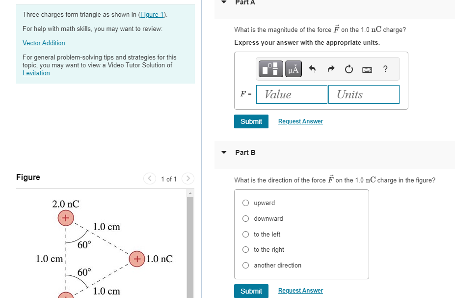 Solved Three charges form triangle as shown in For help with | Chegg.com